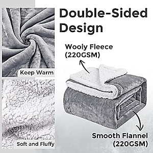 MOOFUN Sherpa Fleece Throw Blanket- 60 x 80 inches, Soft Fluffy Cozy Warm Fuzzy Machine Washable, Durable Blanket for Couch and Bed -Silver Grey