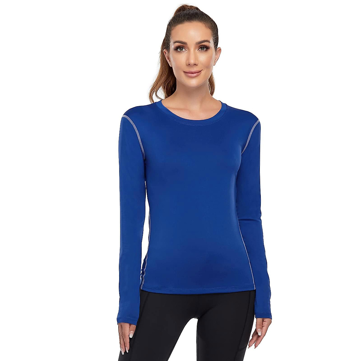 WANAYOU Women's Compression Shirt Dry Fit Long Sleeve Running Athletic T-Shirt Workout Tops (3 Pack(Black+White+Blue), Medium)