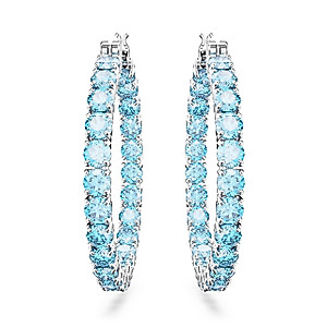 Swarovski Matrix Hoop Earrings with Round Cool Blue Crystals on Rhodium Finished Settings, Part of the Swarovski Matrix Collection