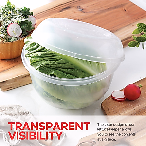 Tafura Lettuce Keeper for Fridge, Lettuce Crisper, Vegetable Saver with Cover, Lettuce Storage Container with Lid, Crisp and Fresh Greensaver, Salad Saver Box.