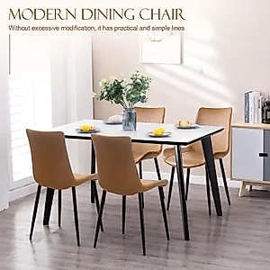 AmoUnico Dining Chairs, Modern PU Leather Dining Room Chair with Sturdy Metal Legs, Upholstered Seat Dinner Chairs Accent Side Chairs for Indoor Kitchen Living Room (Brown, Set of 4)