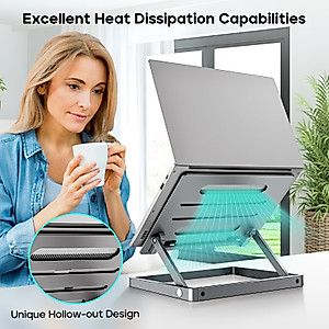 ROADOM Laptop Stand for Desk, Adjustable Ergonomic Laptop Riser, Foldable Portable Computer Stand for Laptop Tablet Portable Monitor (10-17.3''),Aluminum Alloy, Silver