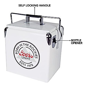 Coors Light Retro Ice Chest Cooler with Bottle Opener 13L (14 qt), 18 Can Capacity, White and Silver, Vintage Style Ice Bucket for Camping, Beach, Picnic, RV, BBQs, Tailgating, Fishing