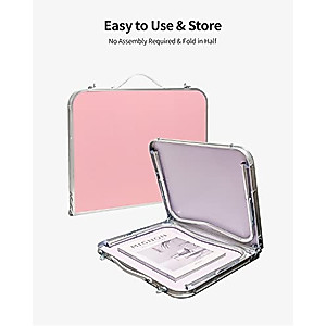FISYOD Folding Laptop Table, Bed Table Lap Desk, Breakfast Tray Table, Portable Mini Picnic Study Reading Drawing Table, Folding in Half with Inner Storage Space (Pink)
