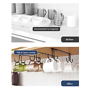 Luckinow Mug Hooks Under Cabinet 3 Pack, Coffee Cup Hooks for Hanging Under Shelf, Mug Organizer Rack with 12 Hooks for Displaying Mugs, Coffee Cups and Kitchen Utensils, Black