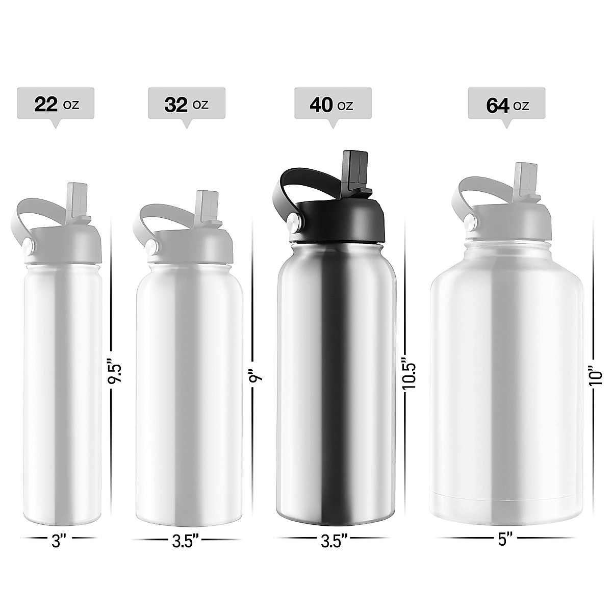 Brewberry Stainless Steel Insulated Water Bottle and Travel Mug for Hot and Cold Beverages, Wide Mouth, Double Wall Insulated Hydration Sports Water Bottle for Hiking, Biking, Outdoor, 40 OZ BPA Free