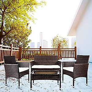 NC 4 PCS Outdoor Garden Rattan Patio Furniture Set Backyard Cushioned Seat Wicker Sofa Kit Brown