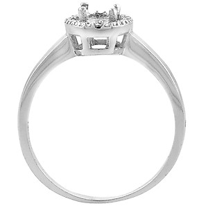 Sterling Silver Diamond Halo Natural Aquamarine Ring Oval 6X4 mm, 3/8 inch wide, size 9