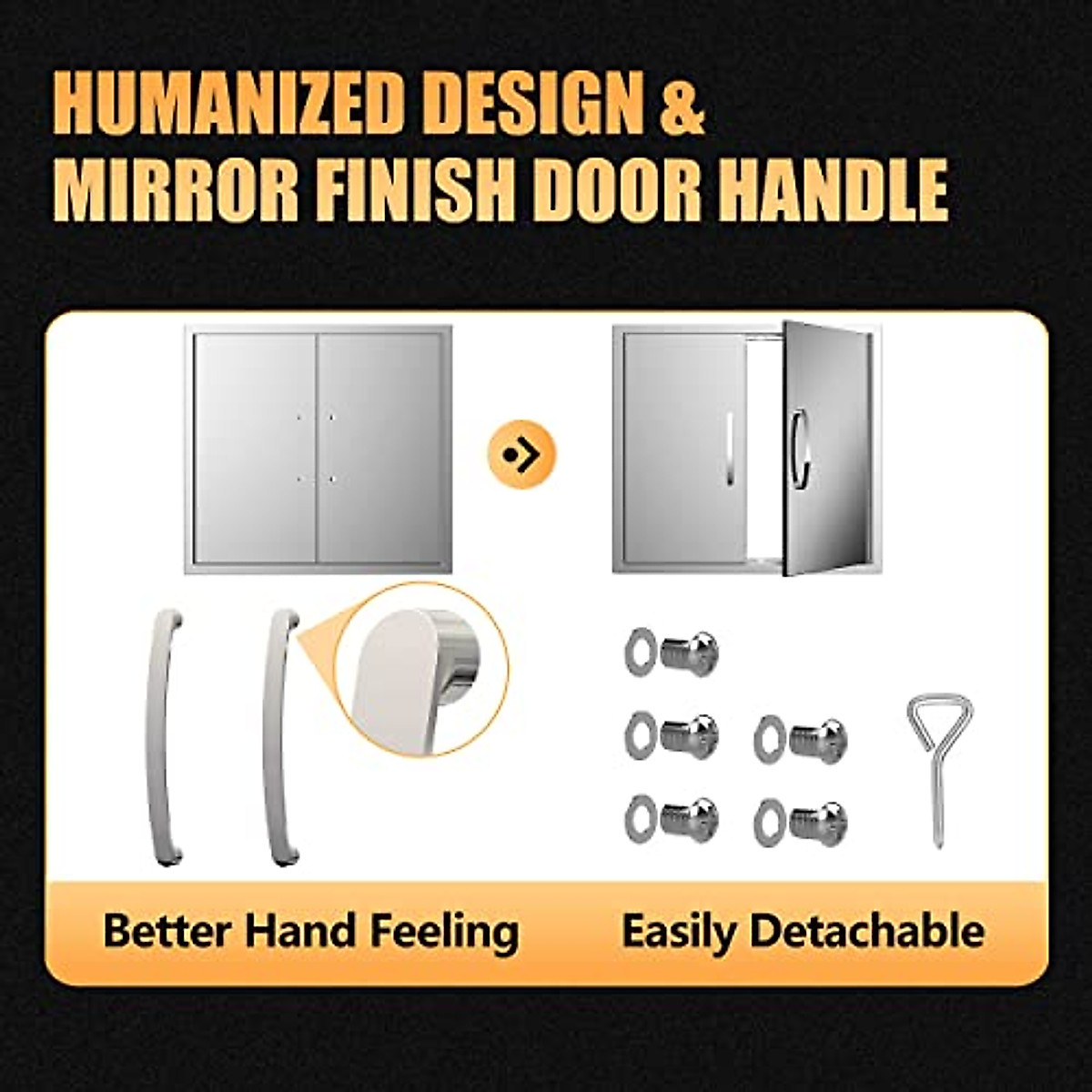 KODOM BBQ Access Door 26W x 24H Inch, Stainless Steel Double BBQ Doors,Weatherproof Outdoor Kitchen Doors for BBQ Island Outdoor Kitchen and Outside Cabinet