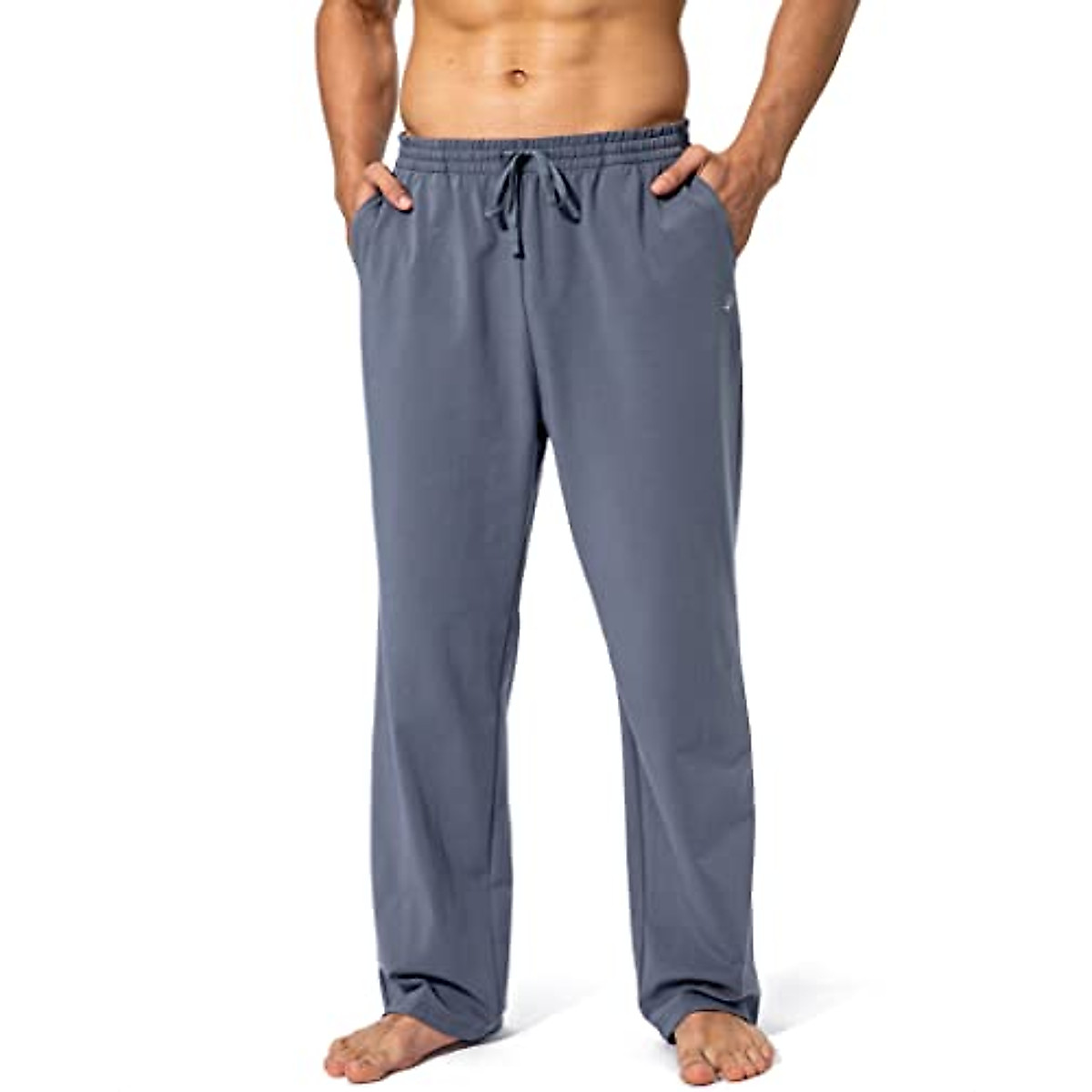 Pudolla Men's Cotton Yoga Sweatpants Athletic Lounge Pants Open Bottom Casual Jersey Pants for Men with Pockets (Mallard Blue Large)