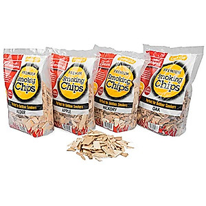 Camerons All Natural Wood Chips for Smoker, 4 Pack - Apple, Hickory, Oak, Alder -260 Cu In Bag, Approx 2lbs ea - Kiln Dried Coarse BBQ Grill Wood Chips- Barbecue Grilling Variety Pack Gift Set for Men