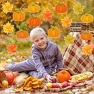 36pcs Thanksgiving Fall Pumpkin Maple Leaf Hanging Swirls Decorations,Autumn Fall Thanksgiving Hanging Swirls Streamers Ceiling Swirl for Fall Home Classroom Harvest Party Decorations