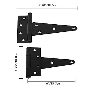 HOME MASTER HARDWARE Wood Gate Hardware Set- Heavy Duty 6" Gate Tee Hinge,Pull Set Gate Hardware Kit with Screws for Outdoor Fence Swing Gate Black Finish