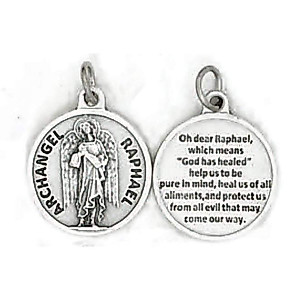 Religious Gifts Catholic Keepsake Gift 3/4-inch Dia Saint Raphael the Archangel with Prayer Proection Medal Pendant Charm
