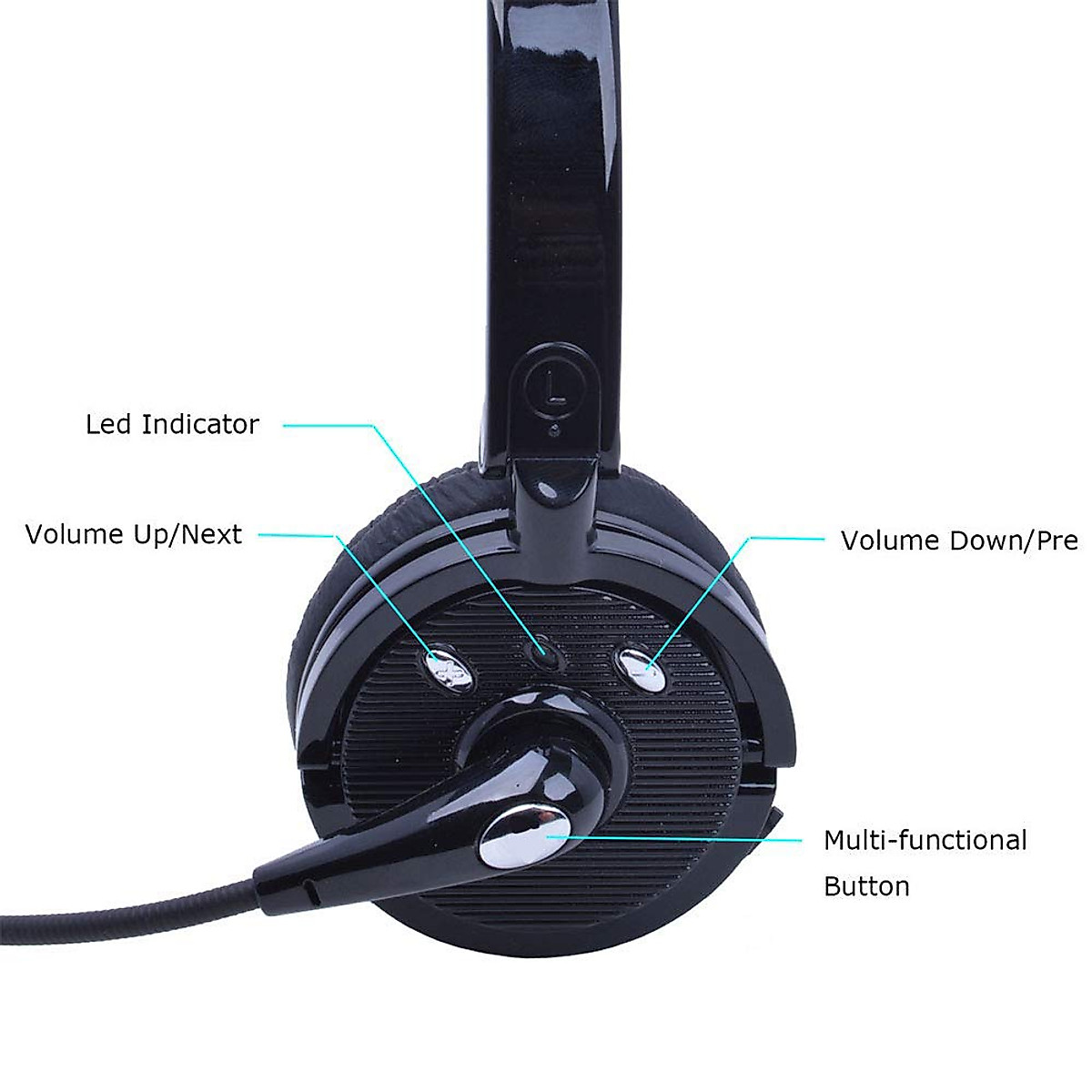 RAOPINGX Trucker Bluetooth Headset Wireless Headset with Mic Over The Head Headset On Ear Car Earphones Office Earpiece for Cell Phone Bluetooth V2.1 Compatible for iOS & Android