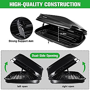 Cargo Box Waterproof Rooftop Cargo Carrier with Car Trunk Organizer Heavy Duty Roof Storage Box Hard Shell Rooftop Cargo Carrier Box Lockable Roof Luggage Storage Case 14 Cubic Feet (Black)