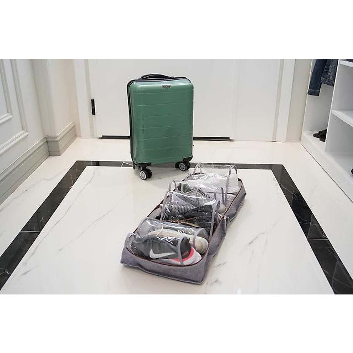 6 Pairs Shoe Bag for Travel Dark Gray Felt Blend Fabric - Travel Storage Bags for Luggage - Shoe Bag for Travel - Shoe Packaging Organizer Storage Bag - Shoe Bag with Luggage Case - Dark Gray