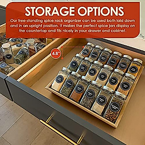 Pacific Moon Tree Bamboo Spice Rack and Organizer, 3-tier Seasoning Spice Jar Organizer, Excellent Tiered Wooden Spice Racks Free Standing for Cabinet Drawers and Countertop