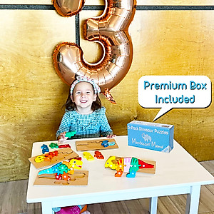 MONTESSORI MAMA Toddler Puzzles for Kids Ages 3-5 Dinosaur Puzzle 5-Pack, Montessori Toys for 3 Year Olds, Toddler Toys Age 2-4 Gifts for 3 Year Old Boys Girls, Wooden Puzzles for Toddlers