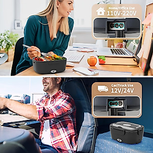 Geveniss Electric Lunch Box for Men, Women, Adults - 80W Fast Heating Lunch Box (12V/24V/110V) - Heated Lunch Box with Dual 1.5L SS Containers - Portable Food Warmer for Car, Truck, Office Use