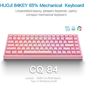 CQ84 Wireless Mechanical Keyboard 60%, Wired Bluetooth Gaming Keyboard, Brown Switches, RGB Backlit, Compact 84 Keys, for Windows Computer, Smartphone, Mac, Gamer, Office
