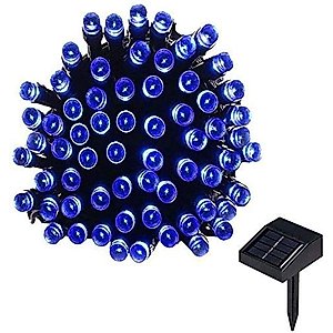 lychee® Solar Powered String Light 55ft 17m 100 LED Solar Fairy Light String for Garden,Outdoor,Home,Christmas Party (17m 100Leds, Blue)