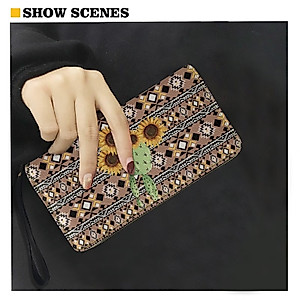 SCRAWLGOD Butterfly Floral Women Leather Wallets RFID Blocking Zip Around Credit Card Holder Clutch Purse Wristlet Strap
