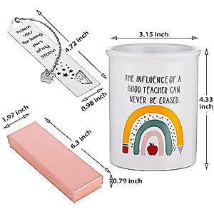 Hereman's Teacher Appreciation Gift Sets -Basket for Women, Back to School Gift, Christmas 12oz Wine Tumbler, Bookmarks, Ceramic Pen Holder, Pouch Bag, Rose Gold