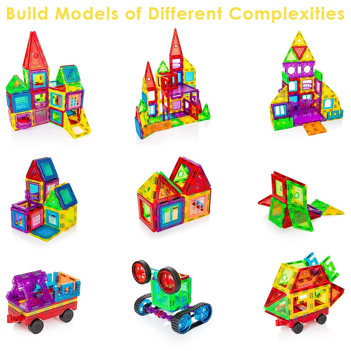 Batlofty 178 PCs Magnet Building Tiles 3D Magnetic Building Blocks for Kids, Toddlers Age 3+, Children's Toy with Car Sets