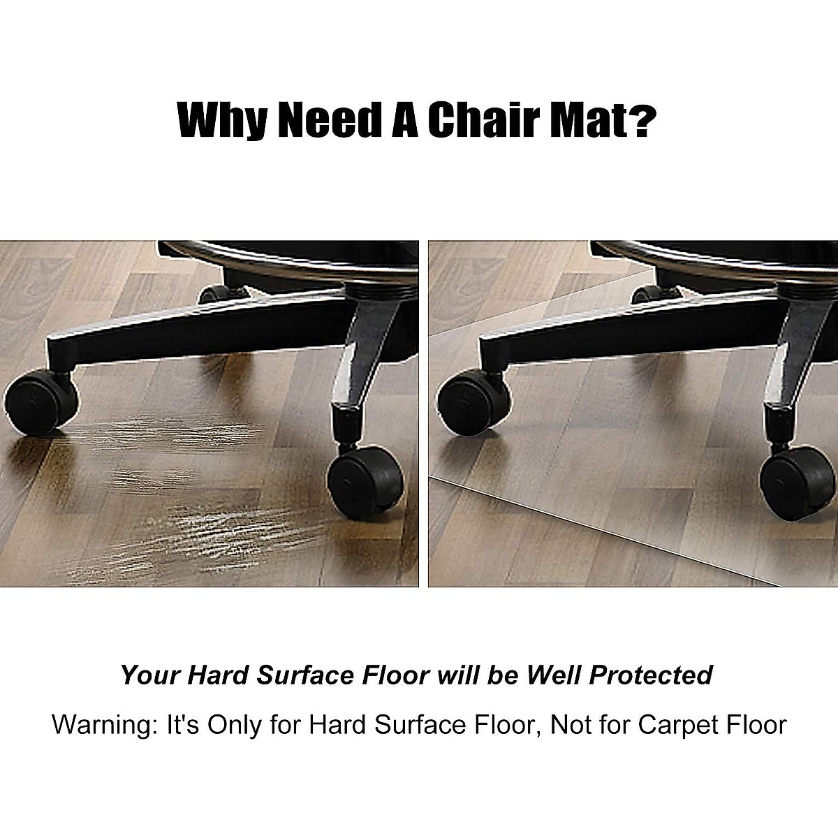 LeapYouth Large Office Chair Mat for Hardwood Floors - 48"×60" Anti-Slip Desk Chair Mat for Rolling Chairs - Heavy Duty Floor Protector for Home Office - Easy Clean and Flat Without Curling