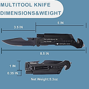 Gifts for Men Husband Him, Engraved Pocket Knife, Valentinens Day Anniversary Birthday Gifts for Him Boyfriend Husband, 7 in 1 Multi-Function Folding Knives with Fire Starter LED Light