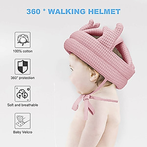 RONGXG Baby Adjustable Helmet Toddler Head Protector Hat Safety Helmet Infant Walker Bumper Hat Kids Headguard Baby Head Cap Kids Head Cushion Bonnet for Baby Age 6 Months to 5 Years, Pink, One Size