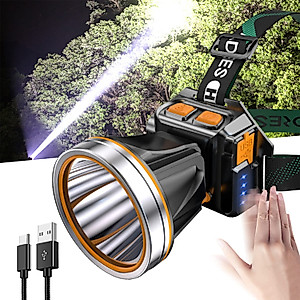 PINSAI High Power LED Headlamp Super Bright Adult Motion Sensor Headlight Spotlight Waterproof Rechargeable Outdoor Hunting Light Flashlight Portable Head lamp for Fishing Camping Hiking
