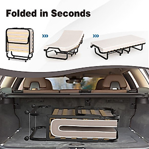 GORELAX Foldable Single Bed, Cot Size Portable Bed with 4” Memory Foam Mattress & Wheels, Rollaway Guest Bed w/Steel Frame & Wooden Slats, Made in Italy, Sleeping Folding Cot Bed for Adults
