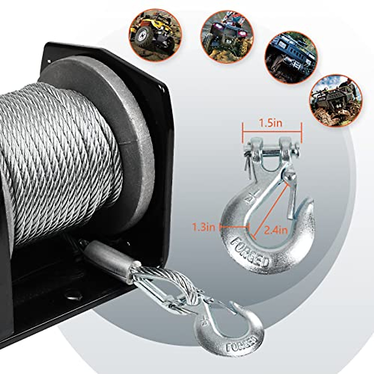 Auraroad Electric Winch 2000 lb, 12V DC ATV UTV Electric Winch with Wireless Remote, Steel Rope Waterproof Towing Winch Kit