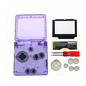 Transparent Clear Housing Shell Cover Case with Buttons Screen Lens Tools for GBA SP Gameboy Advance SP Screwdrivers Replacement (Clear Purple)
