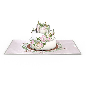 Lovepop Wedding Cake Pop Up Card, 5" W x 7" H, Pink and Green Floral Embellishments, Blank Envelope Included