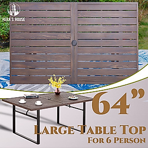 HERA'S HOUSE 7 Pieces Patio Dining Set, Table and Chairs Set for 6, 6 x Stackable Metal Chair, 1 x 64 Outdoor Metal Dining Table for Patio Lawn Garden Porch Deck