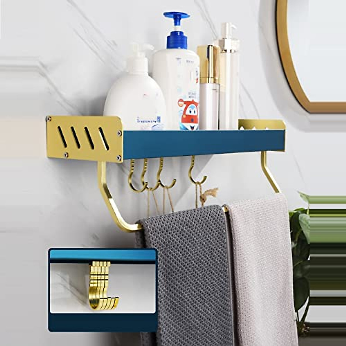 FVRTFT Shower Rack with Hook Shower Caddy Self Adhesive Shower Shelves Wall Mounted No Drilling Space Aluminum For Bathroom Kitchen,blue B,50cm