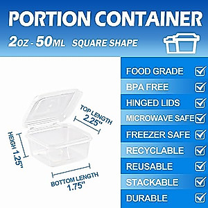 RIKICACA 2 oz Plastic Containers with Lids (200pack), Disposable Condiment Containers with Lids, Portion Cups with Lids, Condiment Cups, Jello Shot Cups, Souffle Cups, (Square)