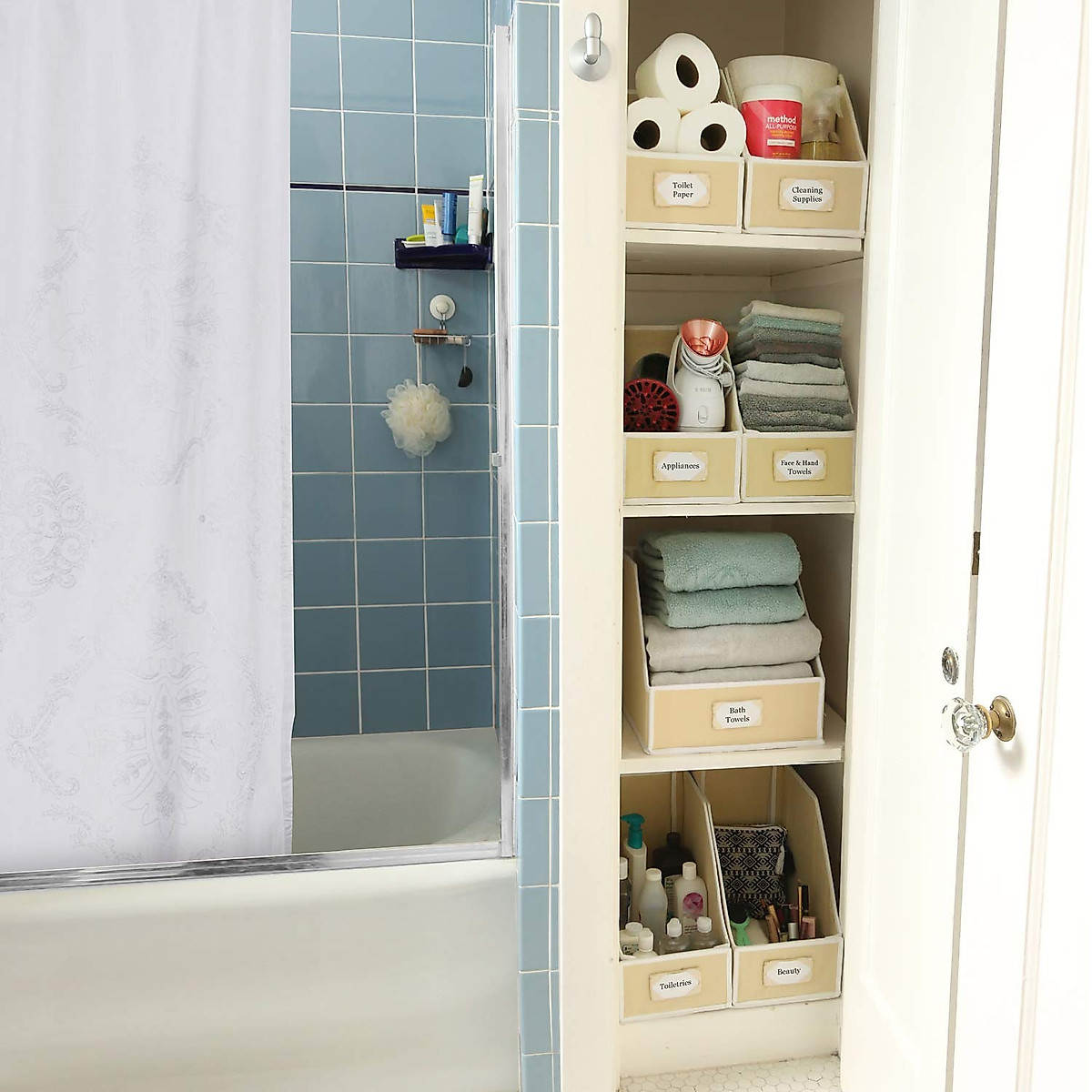 Great Useful Stuff Linen Closet Storage: Organize Bins For Sheets, Blankets, Towels, Wash Cloths, Bedding Sets, Duvet Covers, Pillowcases and more. 100% Brushed Cotton Twill (Small, Cream)