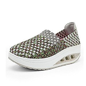 EZUOGO Ladies Soft Toning Rocker Shoes Womens Mesh Sports Tennis Shoes Slip on Wedges Platform Lightweight Walking Shoes (7.5B(M) US=EU38, Gray)