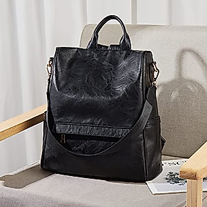 FOXLOVER Backpack Purse for Women Fashion Convertible Leather Shoulder Handbag Ladies Travel Bag Satchel Rucksack (Black)