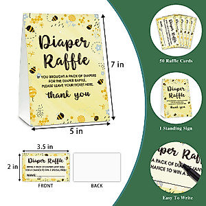 Gihyan Diaper Raffle Baby Shower Game Set(1 Standing Sign + 50 Guessing Cards), Bumble Bee Diaper Raffle Tickets for Baby Shower, Honey Honeycomb Baby Shower Party Favor Decor - A20