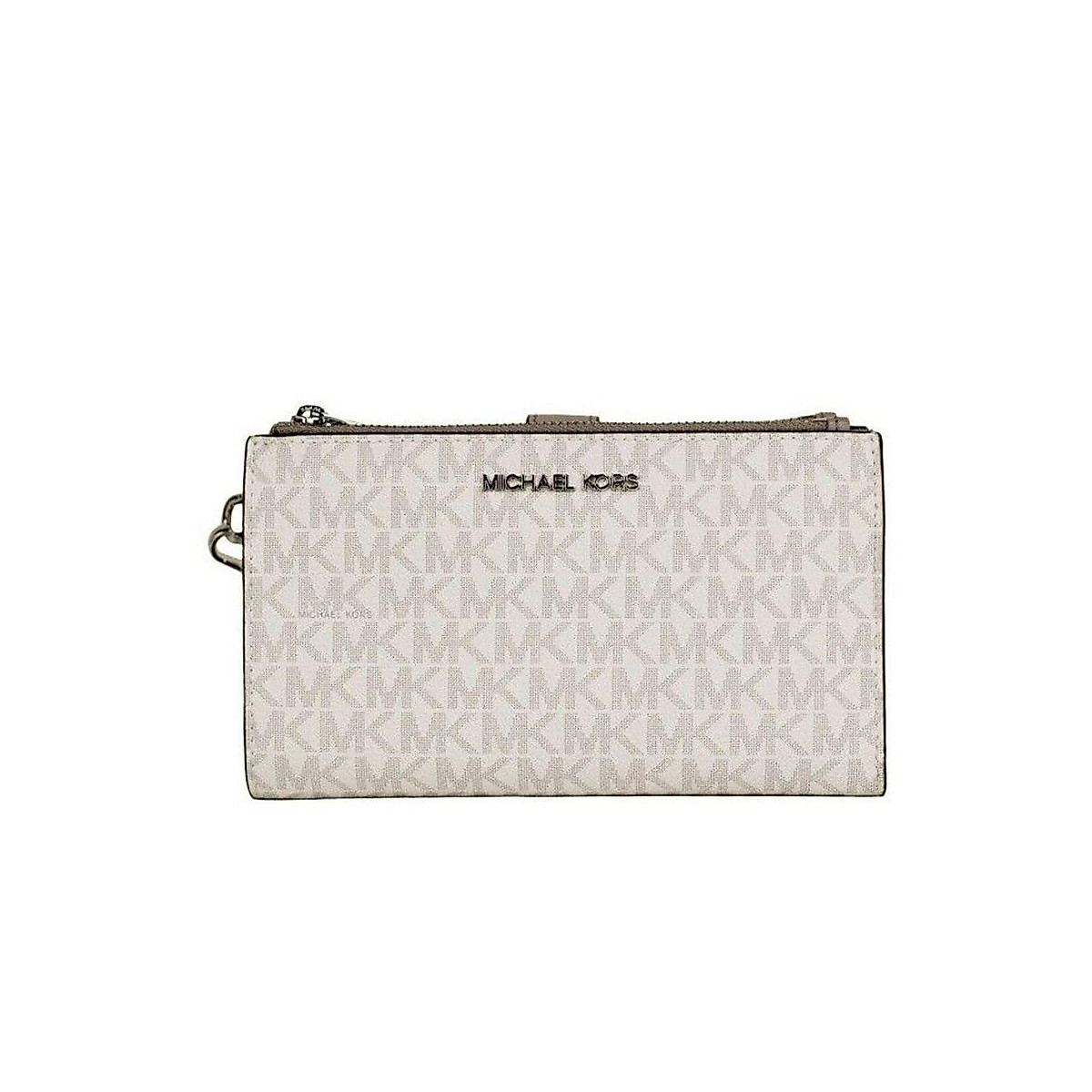 Michael Kors Jet Set Travel Double Zip PVC Signature Wristlet Wallet in Bright White, Medium
