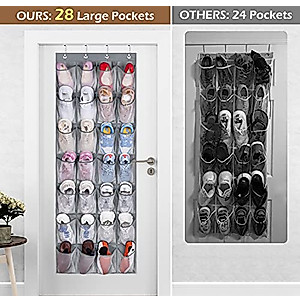SLEEPING LAMB 28 Breathable Mesh Pockets Over The Door Shoe Rack Hanging Shoe Organizer for Closet Shoe Holder for Men Sneakers, Women Heels, with 4 Metal Hooks, Grey