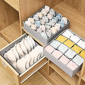 ZenTiky 3 Pack Underwear Drawer Organizer Divider, Sock Underwear Organizer, Fabric Foldable Cabinet Closet Organizer Storage Box for Storing Socks, Underwear, Ties, Handkerchiefs, Grey, 47 Cells