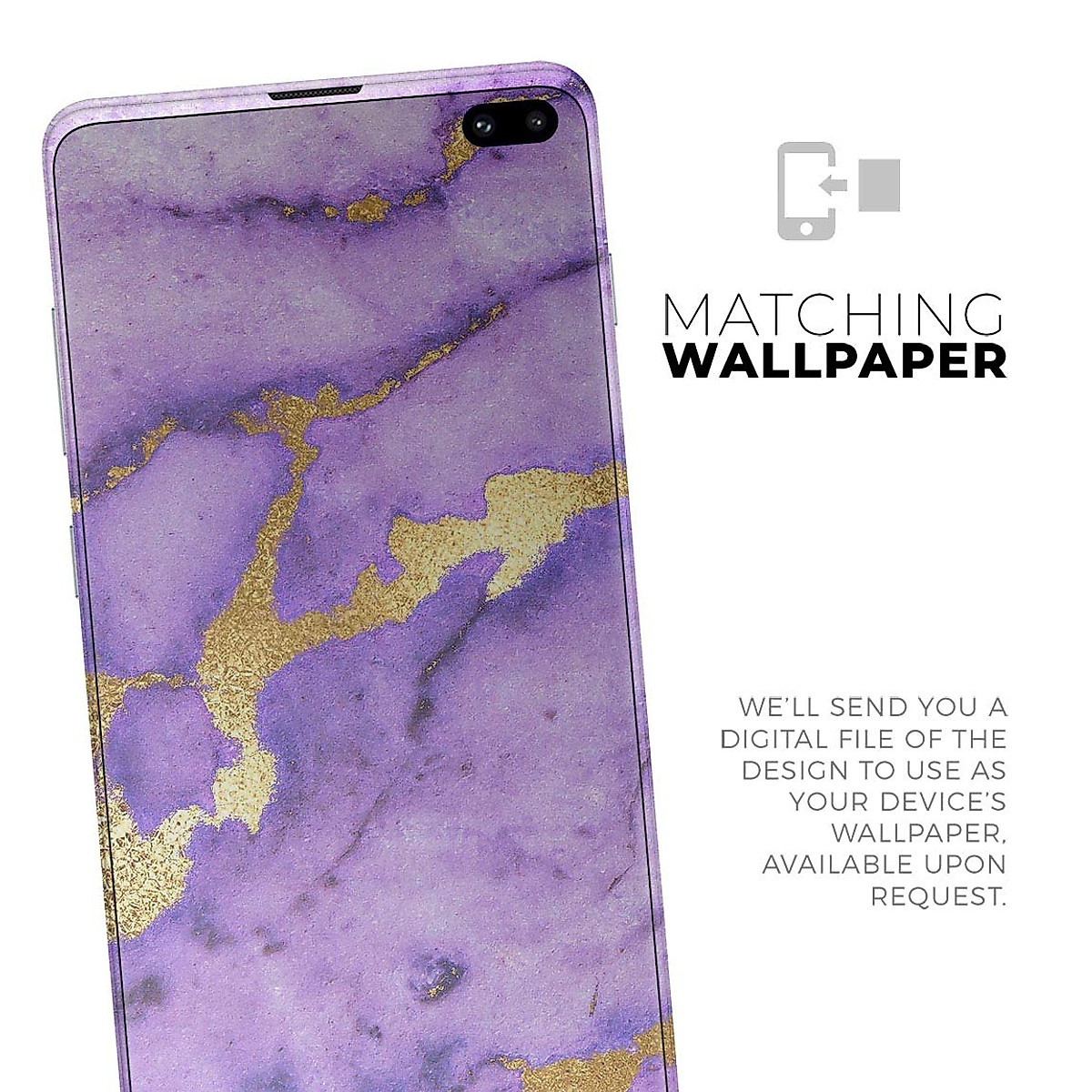 DesignSkinz Purple Marble & Digital Gold Foil V1 Protective Vinyl Decal Wrap Skin Cover Compatible with The Samsung Galaxy S20 (Screen Trim & Back Glass Skin)