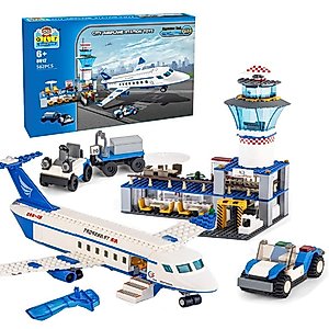 QLT QIAOLETONG City Airplane Station Building Kits Toys,STEM Building Sets for Kids, with Helicopter/Airport/Passenger/Lorry Truck/Car, Best Gift for 6-12 Boys Girls (582 Pieces)