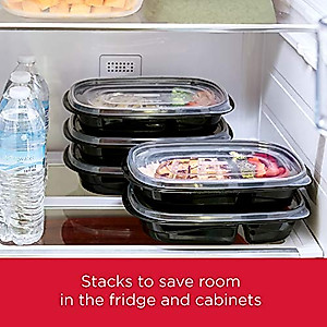 Rubbermaid TakeAlongs Food Storage Divided Base, 3.7 Cup, Set of 22 (44 Pieces Total) | Meal Prep Containers Bento Box Style, 22-Pack, Black